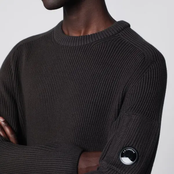 C.P. COMPANY Dark Grey Ribbed Cotton-blend Sweater With Lens Detail