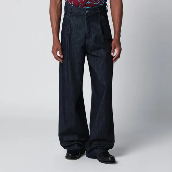 Dries Van Noten Indigo Denim Wide-leg Pleated Jeans