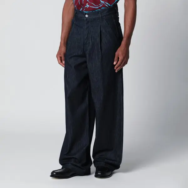Dries Van Noten Indigo Denim Wide-leg Pleated Jeans