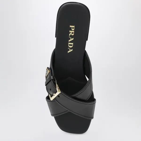 Prada Leather Slider Sandals With Buckle Detail