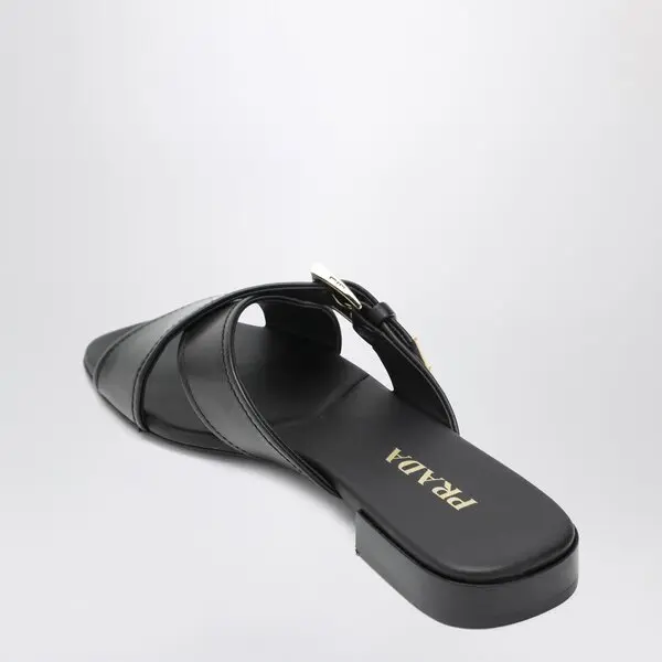 Prada Leather Slider Sandals With Buckle Detail
