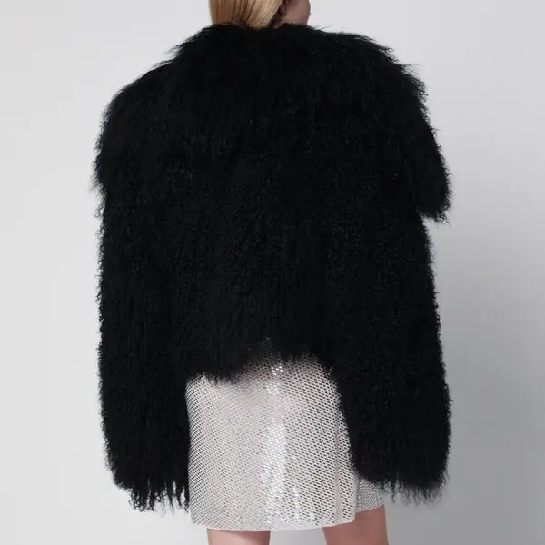 Attico Curly Shearling Cropped Bomber Jacket - Black