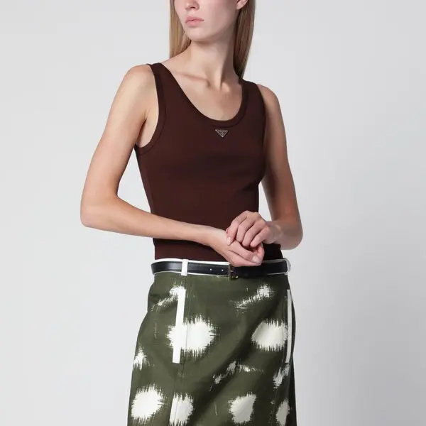 Prada Ribbed Cotton Tank Top With Triangle Logo
