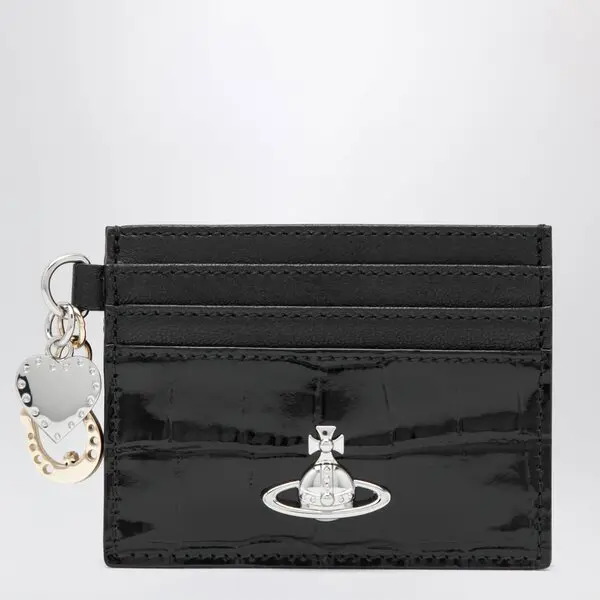 VIVIENNE WESTWOOD Croc-embossed Leather Card Holder With Charms - Black