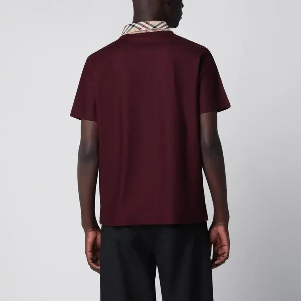 Burberry Cotton Polo Shirt With Check Collar In Vineyard - Red