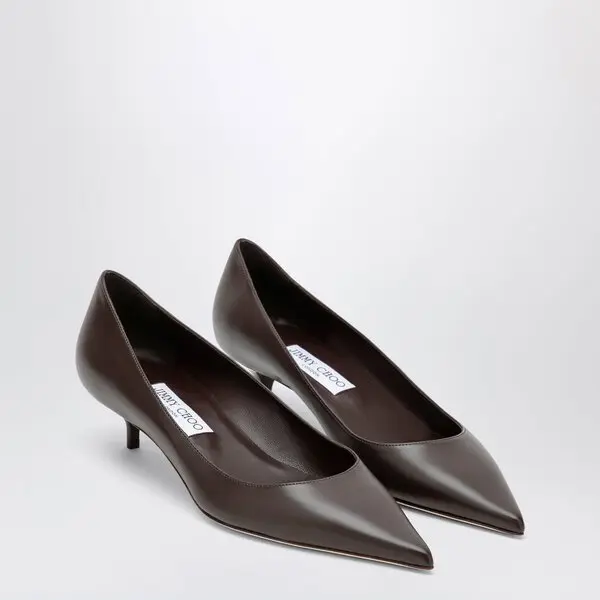 JIMMY CHOO Amelia 35 Pointed Toe Kitten Heel Pumps In Calf Leather - Beige