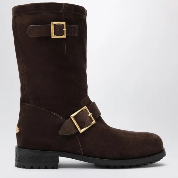 JIMMY CHOO Suede Biker Boots - Brown