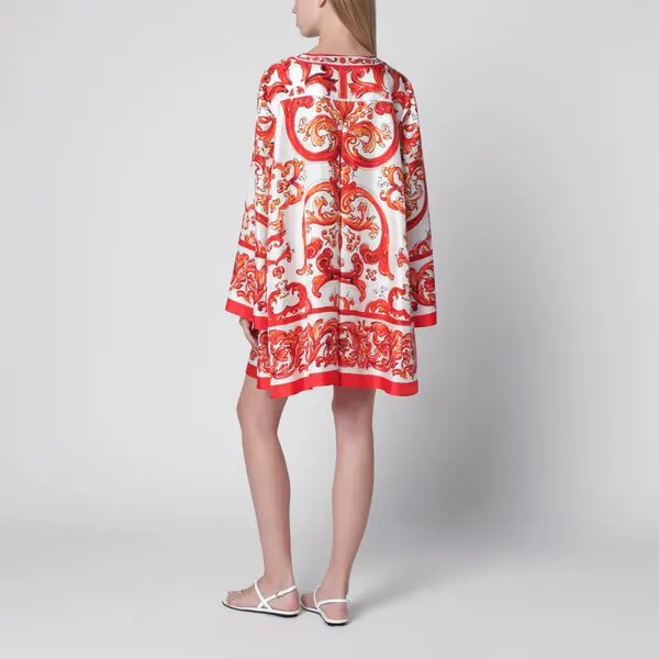 Dolce & Gabbana Maiolica Print Silk Twill Kaftan Dress - Orange
