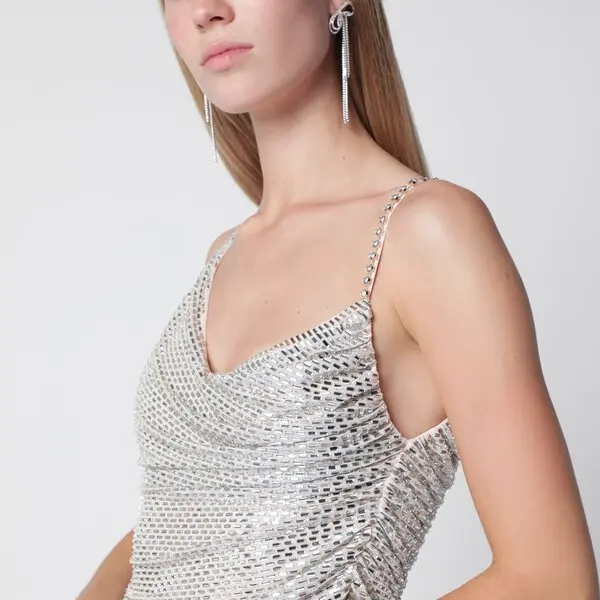 SELF-PORTRAIT Champagne Rhinestone Mini Dress - Beige