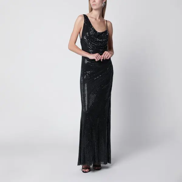 SELF-PORTRAIT Draped Rhinestone Embellished Maxi Dress