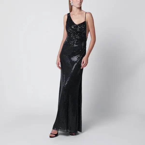 SELF-PORTRAIT Draped Rhinestone Embellished Maxi Dress