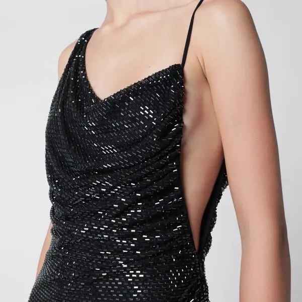 SELF-PORTRAIT Draped Rhinestone Embellished Maxi Dress