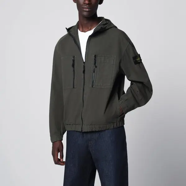 Stone Island Zip-up Cotton Jacket With Hood