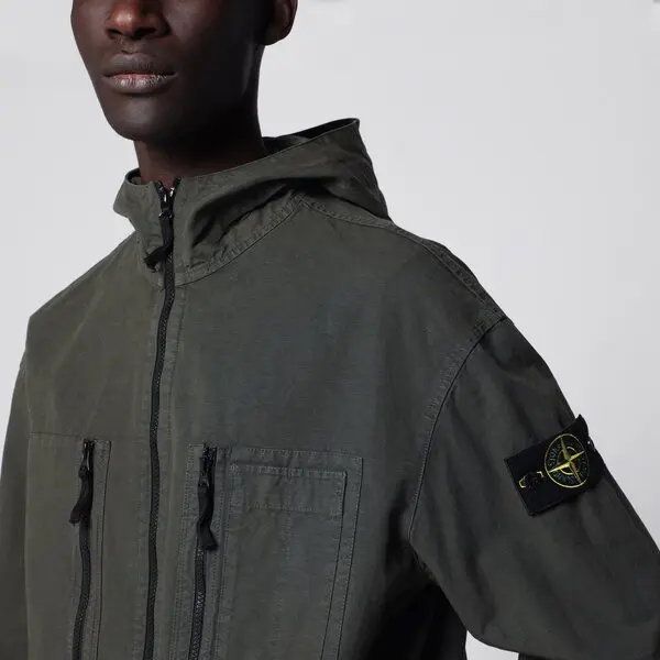 Stone Island Zip-up Cotton Jacket With Hood
