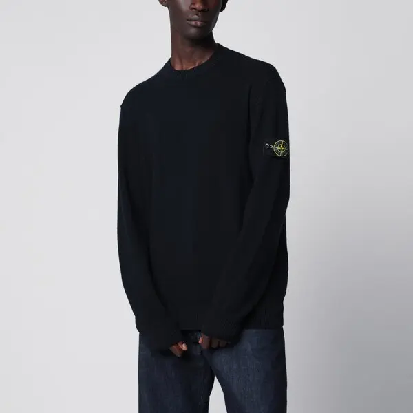 Stone Island Navy Wool Crewneck Sweater - Blue