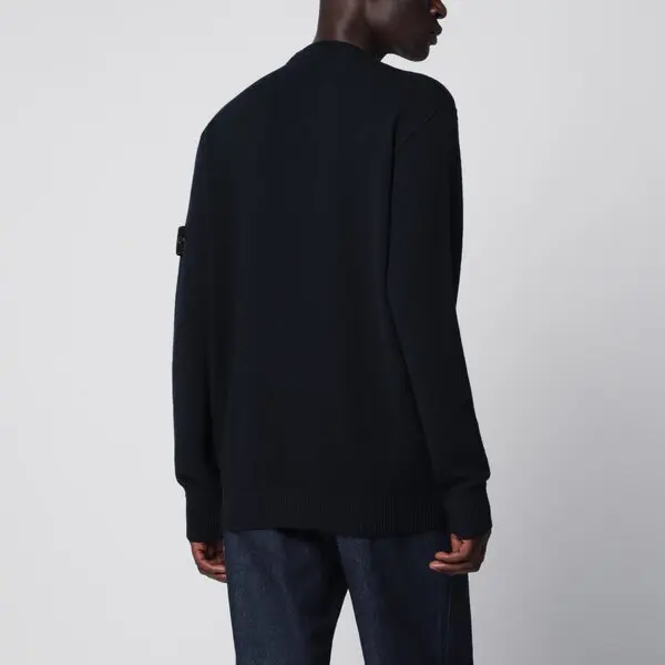 Stone Island Navy Wool Crewneck Sweater - Blue