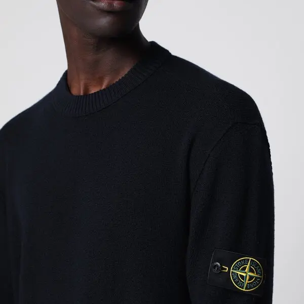 Stone Island Navy Wool Crewneck Sweater - Blue