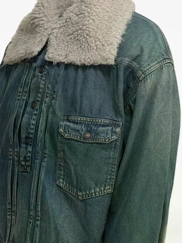 Kapital Fleece-collar Pleated Denim Jacket