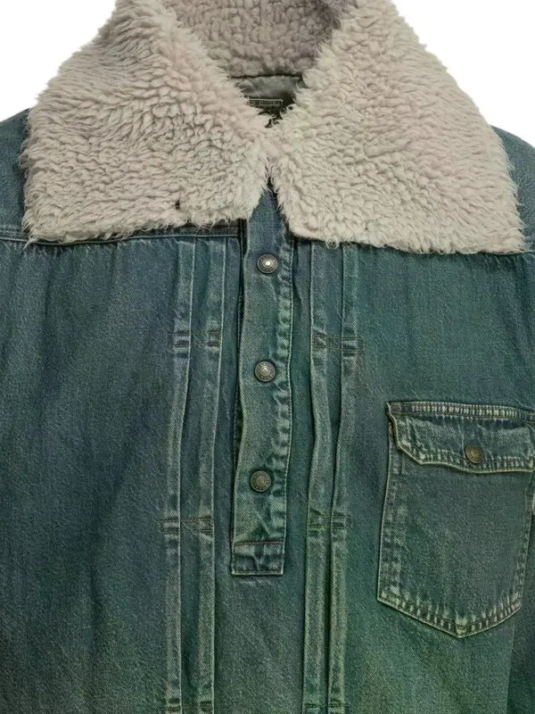 Kapital Fleece-collar Pleated Denim Jacket