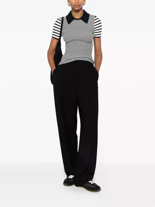 Sandro Striped Shirt-collar Top - Black