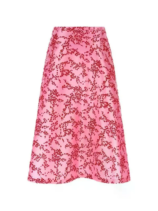 Alberta Ferretti Floral-print Mikado Midi Skirt - Pink