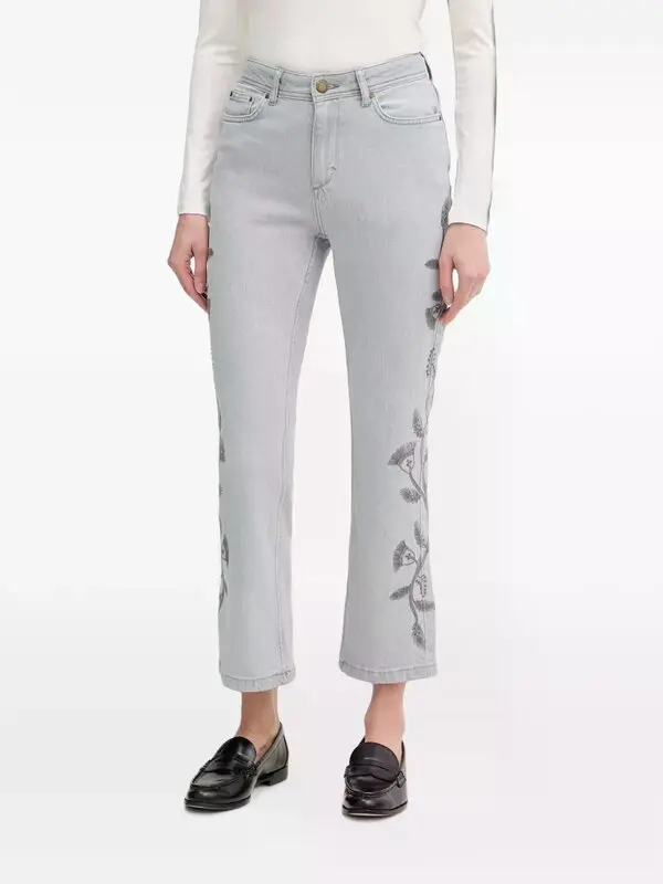 HOSS INTROPIA Bonnie Floral-embroidered Jeans - Grey