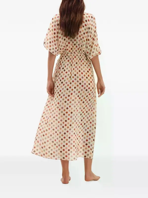 ERES Multicolor Silk Polka Dot V-neck Maxi Dress