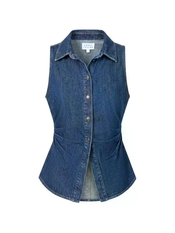 Tanya Taylor Sleeveless Gathered Waist Denim Top - Blue