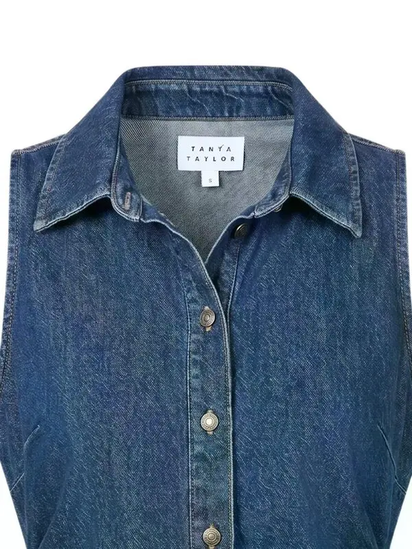Tanya Taylor Sleeveless Gathered Waist Denim Top - Blue