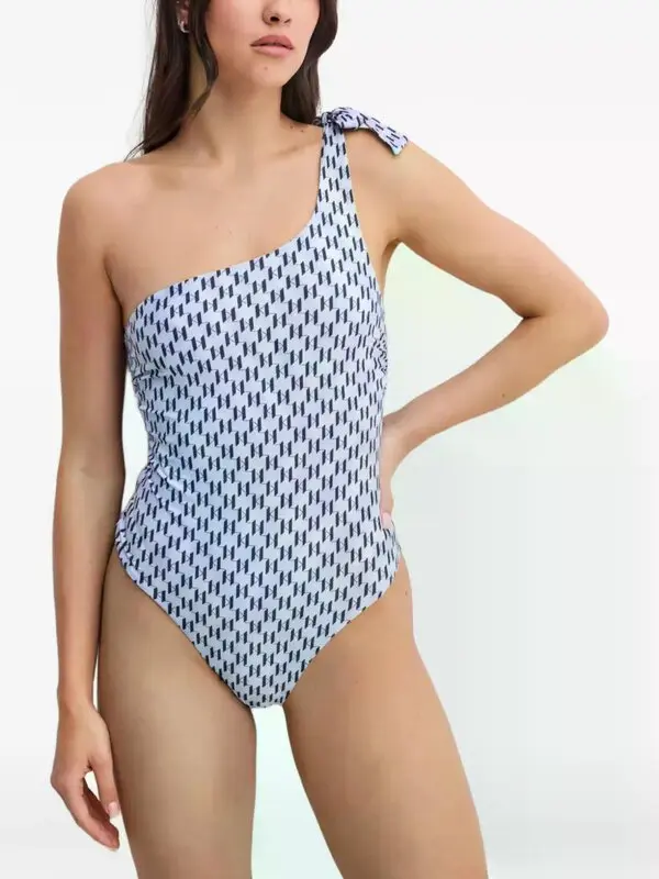 Karl Lagerfeld One-shoulder Monogram Swimsuit