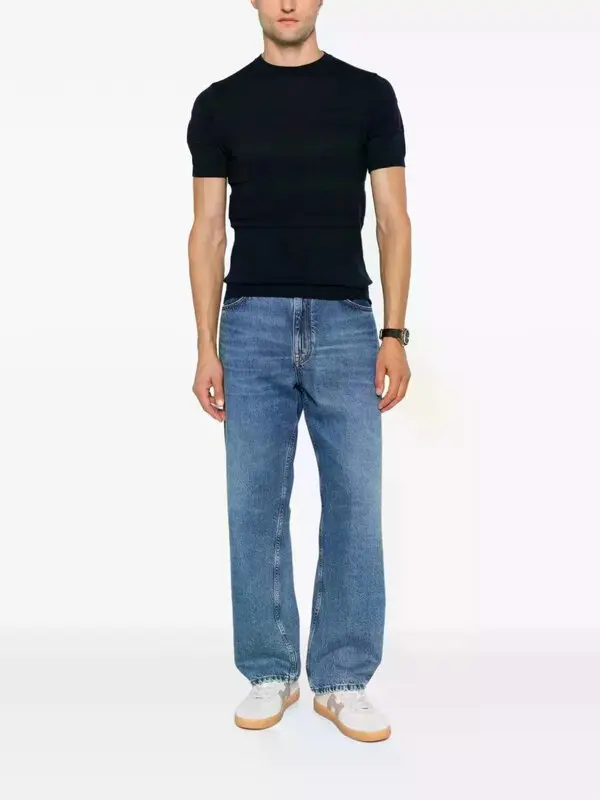 JEORDIE'S Striped Short-sleeve Knitted Cotton T-shirt