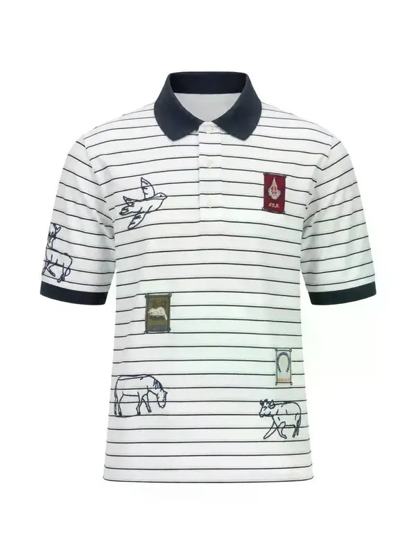 Sea Winslow Embroidered Striped Polo Shirt - White