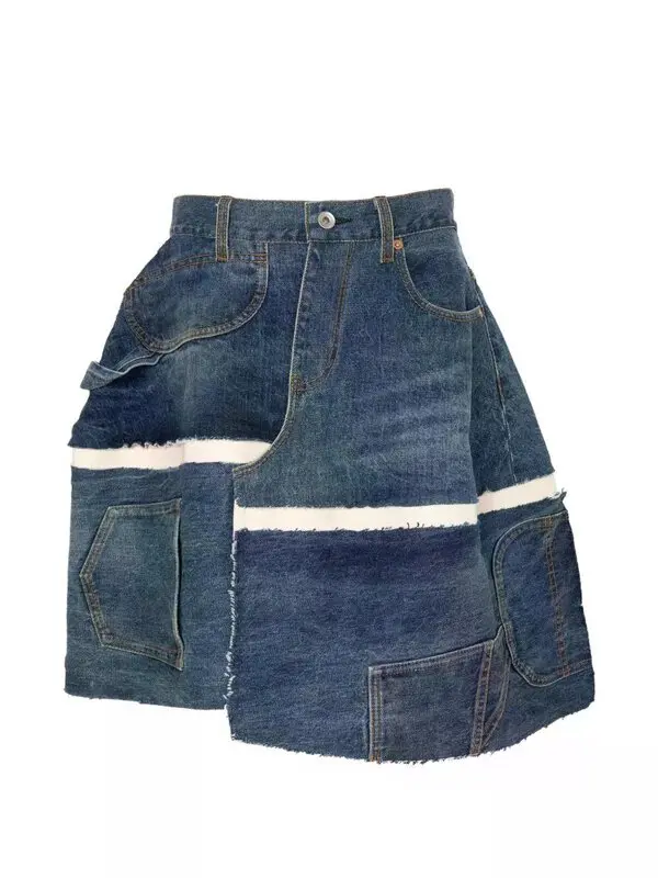Sacai Patchwork Raw-edge Mini Skirt - Blue