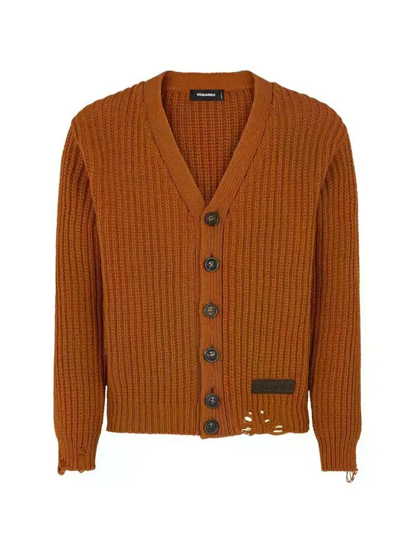Dsquared2 Distressed V-neck Cardigan - Brown