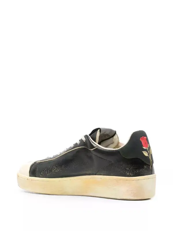 AUTRY Dallas Vintage Rose-embroidered Leather Sneakers - Black