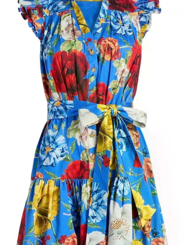 Alice + Olivia Cora Flutter-sleeve Tiered Mini Dress Floral - Blue