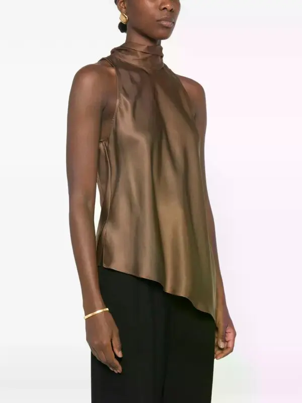 Brunello Cucinelli Sleeveless Asymmetric Tie-neck Top - Brown