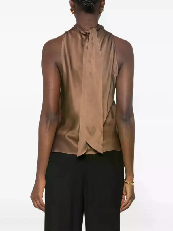 Brunello Cucinelli Sleeveless Asymmetric Tie-neck Top - Brown