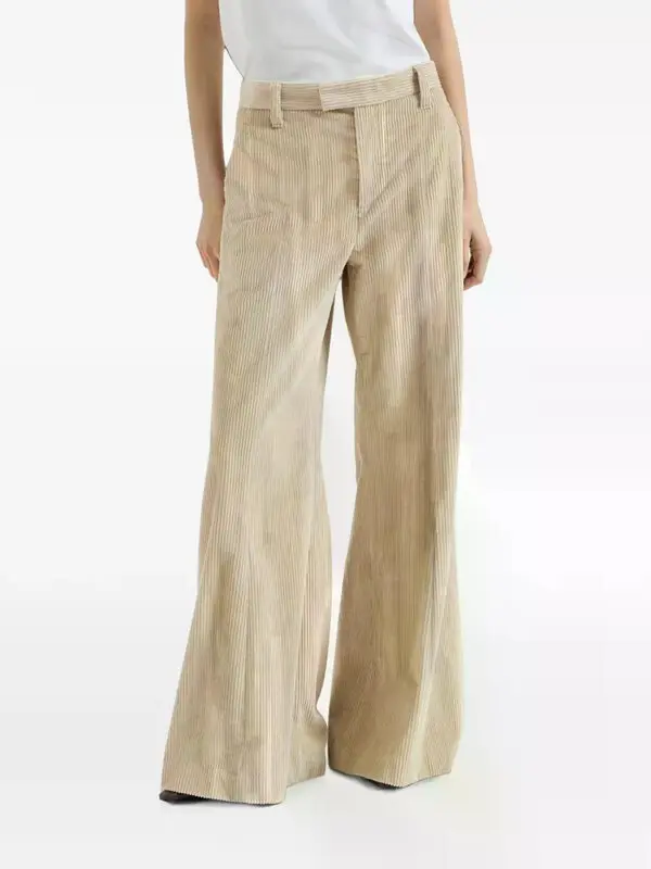 Brunello Cucinelli Cotton Corduroy Wide-flare Trousers With Monili - Neutrals