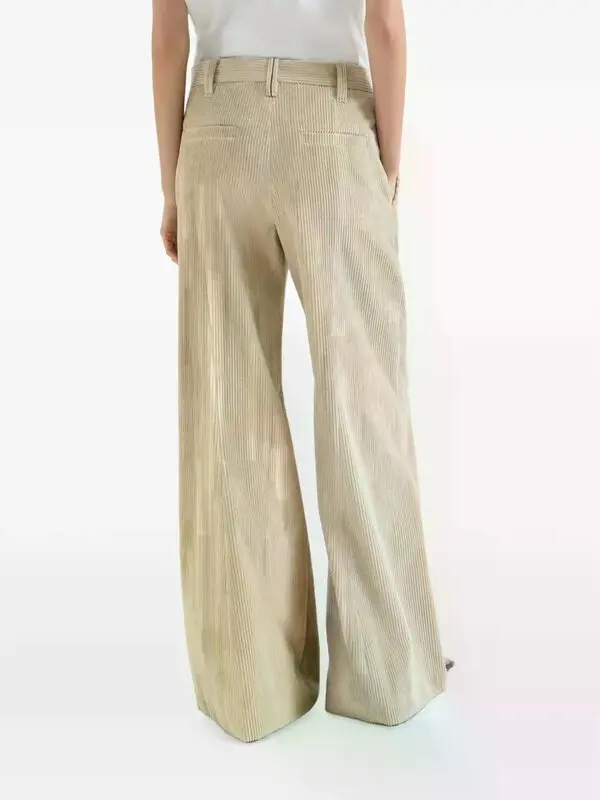 Brunello Cucinelli Cotton Corduroy Wide-flare Trousers With Monili - Neutrals