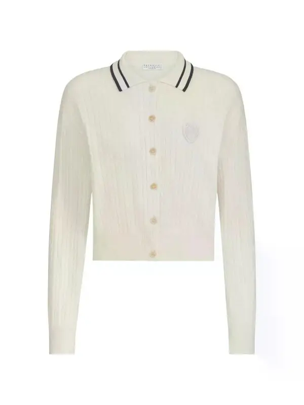 Brunello Cucinelli Cashmere Cable-knit Polo Shirt With Logo - Neutrals