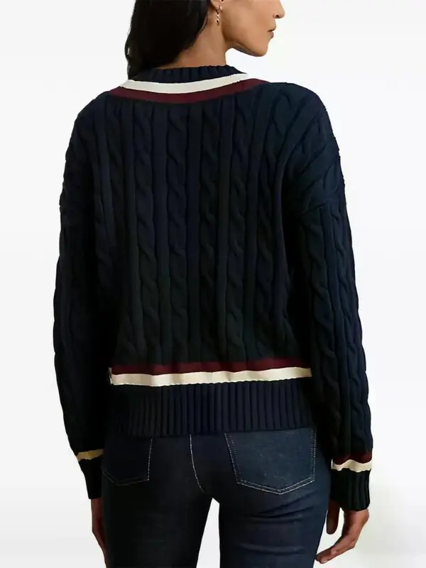 Ralph Lauren Navy Cotton Cable Knit V-neck Cricket Sweatshirt