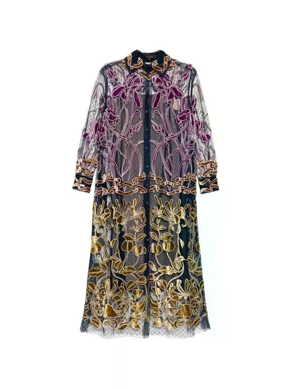 Biyan Velvet-embroidered Dot Tulle Shirt Dress - Blue