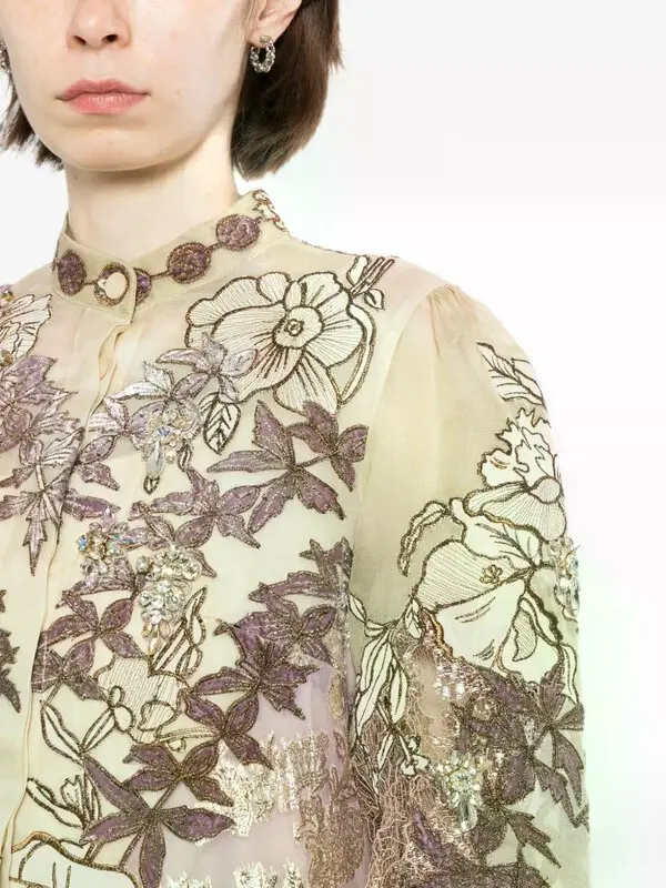 Biyan Velvet-embroidered Chiffon Shirt Dress