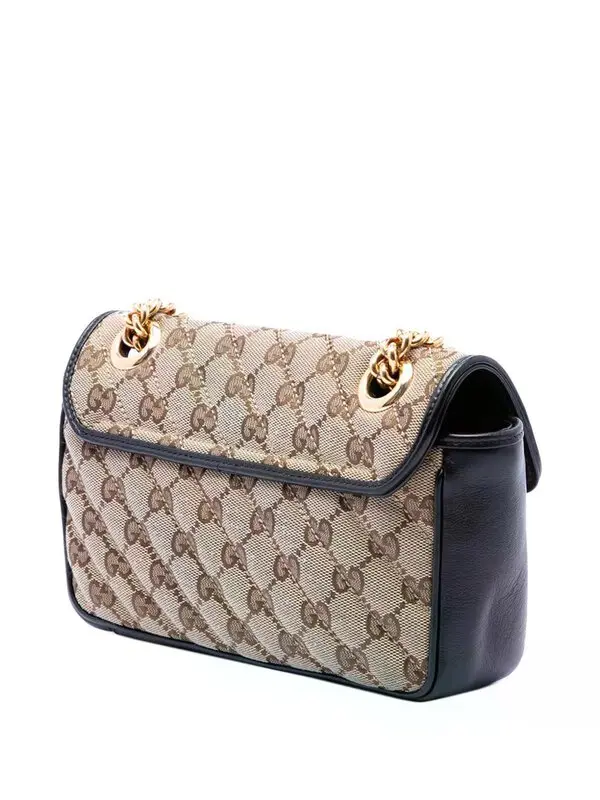 Gucci Gg Marmont Matelasse Diagonal Gg Canvas And Leather Shoulder Bag - Black