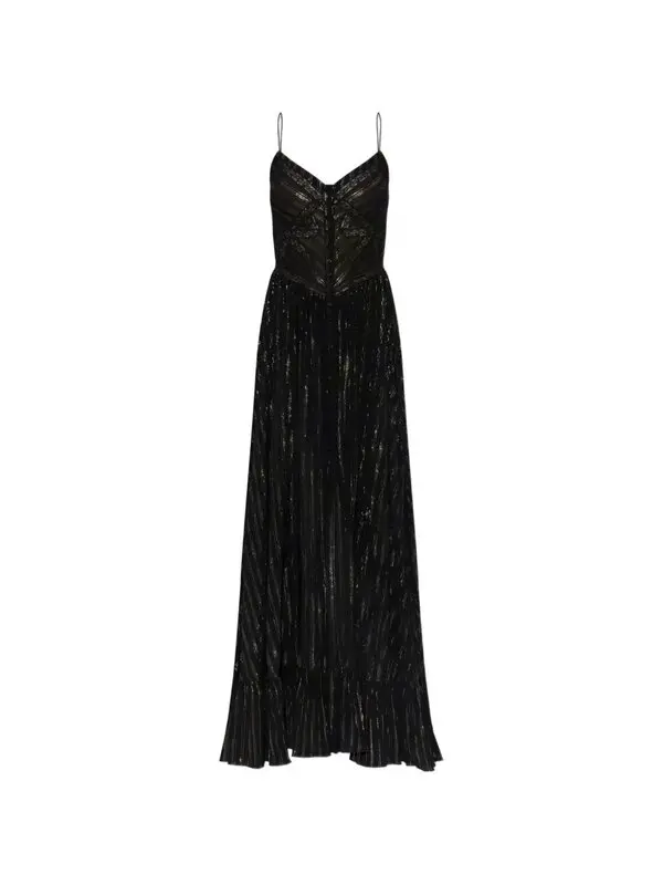 SELF-PORTRAIT Pleated Lace-trim Maxi Dress - Black