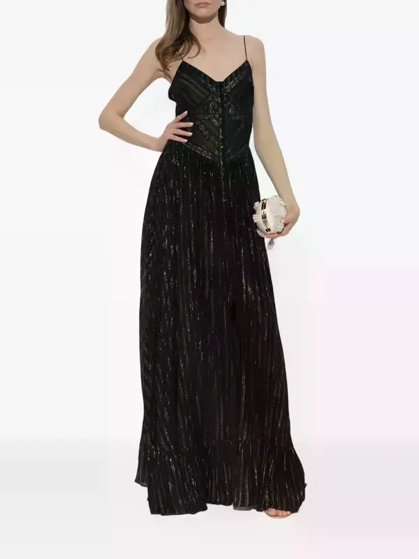 SELF-PORTRAIT Pleated Lace-trim Maxi Dress