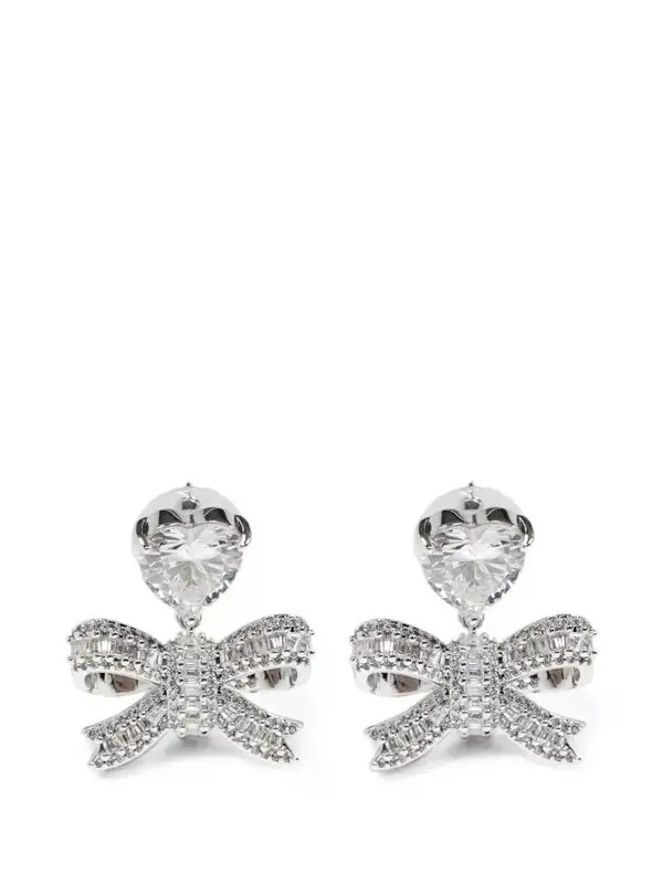 SELF-PORTRAIT Heart Crystal-embellished Bow Drop Earrings