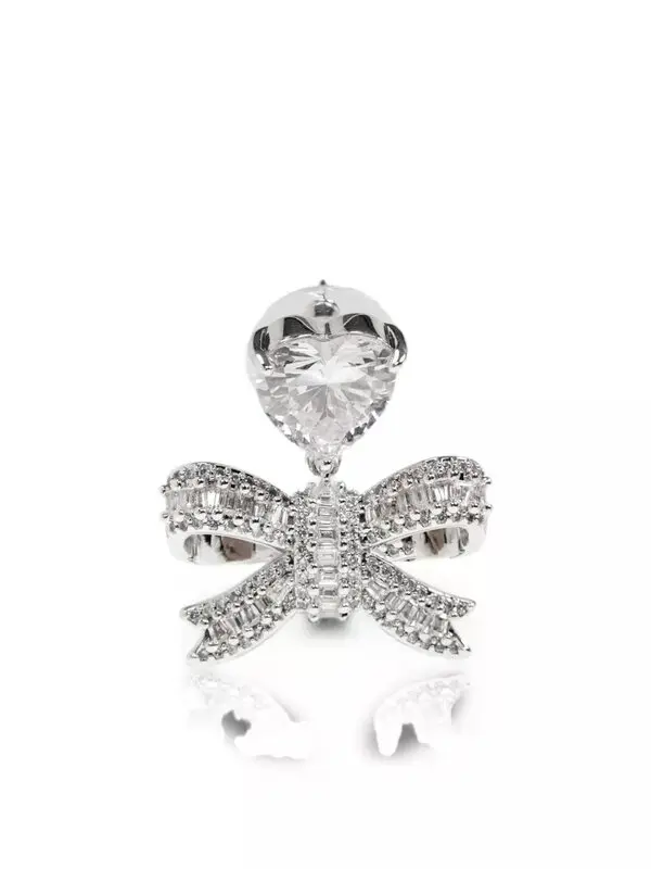 SELF-PORTRAIT Heart Crystal-embellished Bow Drop Earrings