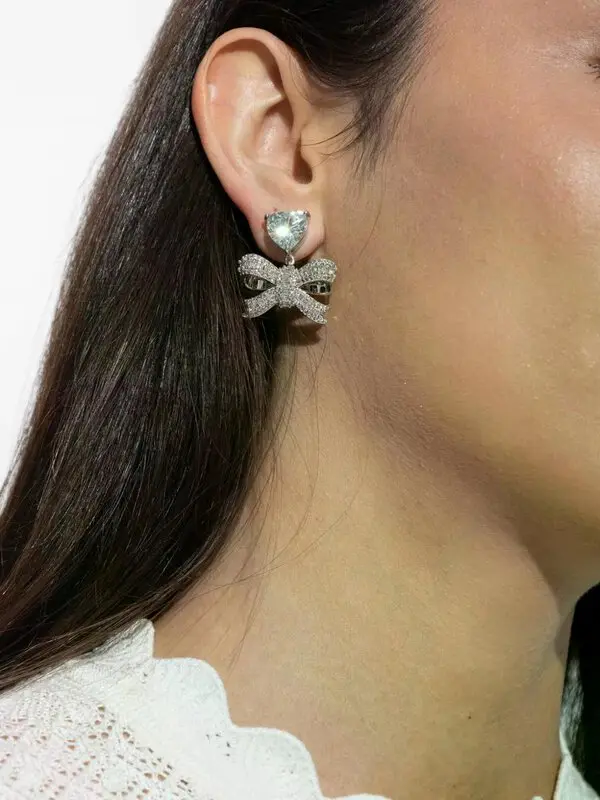 SELF-PORTRAIT Heart Crystal-embellished Bow Drop Earrings